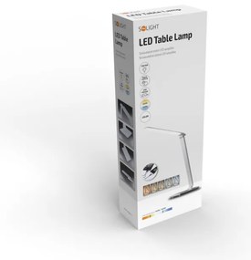 Solight LED stolní lampička stmívatelná, 12W, volba teploty světla, USB, bílý lesk