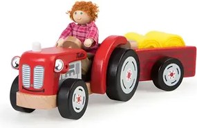 TIDLO Dřevěný traktor s vlečkou červená / od 3 let