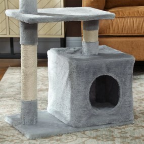 PawHut Kočičí Škrabadlo 81,5 cm s Sijouxovými Sloupci, 2 Platformami, Jaskyní a H koulej, Stylový Design 50x30x81,5 cm Tmavě šedá