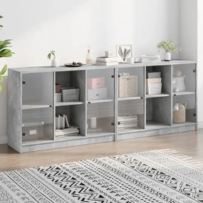 Knihovna s dvířky betonově šedá 204x37x75 cm kompozitní dřevo 3206534