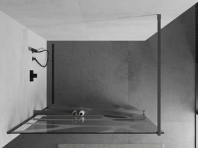 Mexen Kioto+, sprchová zástěna Walk-In s poličkou a věšákem 100 x 200 cm, 8mm čiré sklo bílý vzor, ​​grafitový profil, 800-100-121-66-97