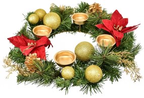 Adventní věnec zdobený Poinsetie, 33 cm