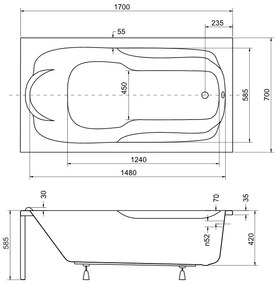 NIKIDO - B Akrylátová vana BONA 140x70, 150x70, 160x70, 170x70, 180x80, 190x80 Velikost: 140x70