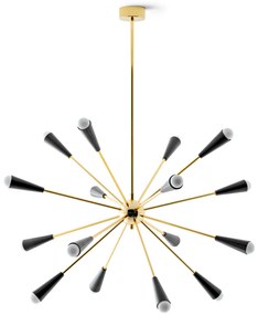 Stilnovo 9590 Sputnik, zlaté závěsné svítidlo s černými rameny, 16x6W LED E14, prům. 99cm
