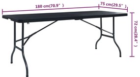 vidaXL Marketos Skládací zahradní stůl černý 180x75x72 cm HDPE imatace ratan