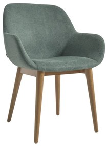 OnaDnes -20% Zelená látková jídelní židle Kave Home Konna s dřevěnou podnoží