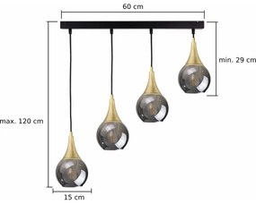 Lustr na lanku LACRIMA SMOKY 4xE27/60W/230V