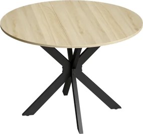 HOMCOM kulatý skládací kuchyňský stůl pro 2–6 osob s sklápěcím křídlem, ocelová konstrukce, dvojité-X, Ø110x76 cm, přírodní