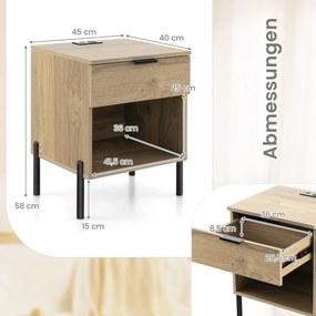 Costway Sada 2 moderních nočních stolků s nabíjecí stanicí a zásuvkou