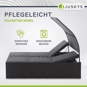 Juskys Polyratanové dvojlehátko Syros se stříškou Barva: šedý melír