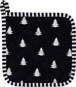 Bílo-černá bavlněná chňapka - podložka se stromky Black&White X-Mas - 20*20 cm