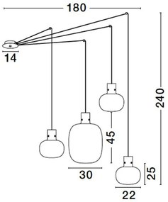 Nova Luce Závěsné svítidlo CINZIA kouřové sklo černý kabel černá kovová základna E27 4x12W
