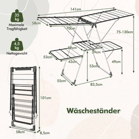 Costway Skládací stojan na sušení prádla 2 tier s výškově nastavitelnými křídly
