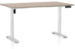 Výškově nastavitelný stůl OfficeTech B, 140 x 80 cm, bílá podnož, dub