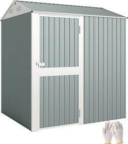 Outsunny kovový zahradní domek na nářadí 3,5 m² – vysoký uzamykatelný se štítnou střechou, větráním a rukavicemi v balení, 209 x 177 x 236 cm, světle