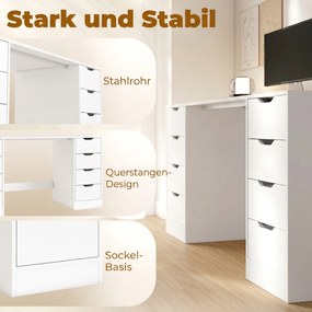 HOMCOM Psací stůl 140 cm s 8 zásuvkami, moderní kancelářský stůl s úložným prostorem, bílý vzhled dřeva