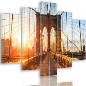 Obraz na plátně pětidílný Brooklynský most New York - 200x100 cm
