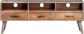 TV stolek šedý 130 x 35 x 51 cm masivní hrubý mangovník 321805