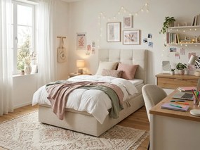 Čalouněná postel boxspring DIRELIS VIBE 90x200 cm krémová Matrace: Matrace Bonell pružinová