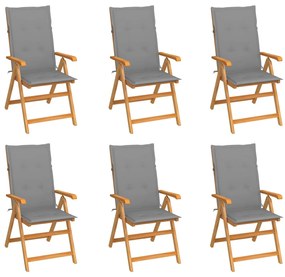 Zahradní židle 6 ks s šedými poduškami masivní teak,  3065561
