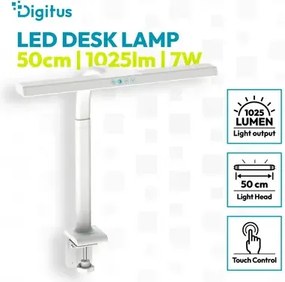 LED stolní lampička s klipem bílá / Stolní lampička / 50 cm / 1025 lm