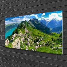 Obraz na skle Louka Hory Krajina Příroda 120x60 cm