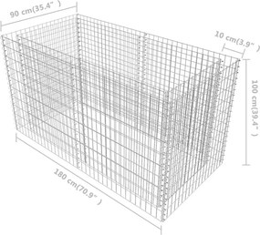 Gabionový vyvýšený záhon ocel 180 x 90 x 100 cm stříbrný 142366
