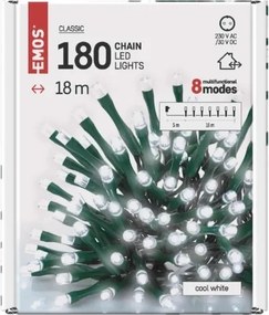 Vánoční osvětlení EMOS D4AC09 ZY2159 180LED řetěz 18m studená bílá 8 programů svícení