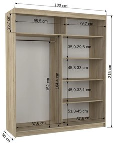 Šatní skříň s posuvnými dveřmi Medison - 180 cm Barva: Černá