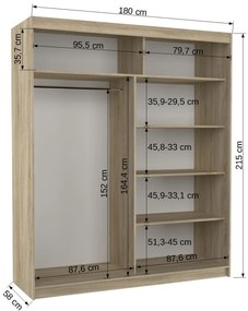 Šatní skříň s posuvnými dveřmi Medison - 180 cm Barva: dub Sonoma