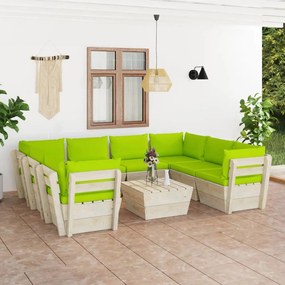 vidaXL 9dílná zahradní sedací souprava z palet + podušky smrkové dřevo [3063607] Barva: Jasně zelená
