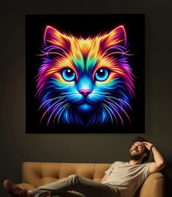 Obraz na plátně - Barevná neonová kočka FeelHappy.cz Velikost obrazu: 40 x 40 cm