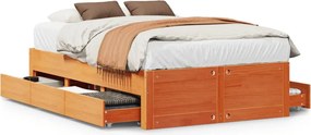 Postel bez matrace se zásuvkami hnědá 135x190 cm masiv borovice 3308821