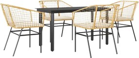 5dílný zahradní jídelní set s poduškami hnědý polyratan sklo 3334606