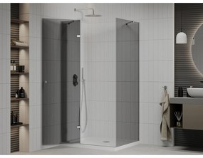 Mexen Roma sprchový kout s otočnými dveřmi 100 x 80 cm, Grafitově černá, Chromovaná + sprchová vanička Flat, Bílá - 854-100-080-