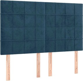 Čelo postele s LED tmavě modré 144x5x118/128 cm samet 3122476