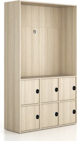 Kancelářská skříň FRAME, 6x dveře, prostor pro TV, 1299 x 450 x 2162 mm, RFID zámek, dub přírodní