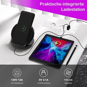 Costway Herní stůl ve tvaru L se zásuvkami a USB porty s policí