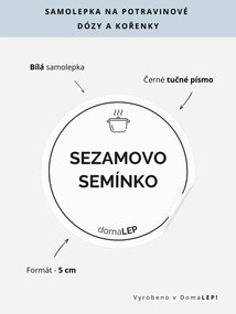 SEZAMOVO SEMÍNKO – bílá samolepka na dózu, tučné písmo, 5 cm | DomaLEP