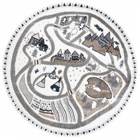 Dětský kusový koberec Vesnička krémově bílý kruh 200cm