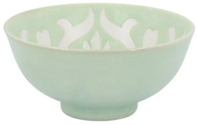 Zelená porcelánová miska s květy uvnitř Arés - Ø12*5,5 cm / 300ml