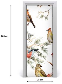 Samolepící fototapeta na dveře Ptáci a jehličňany 75x205 cm