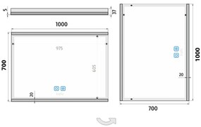 Nimco LED zrcadlo 1000x700 se dvěma dotykovými senzory - ZP 12004VX