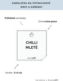 Samolepka na kořenky CHILLI MLETÉ průhledná 5 × 5 cm tučné písmo