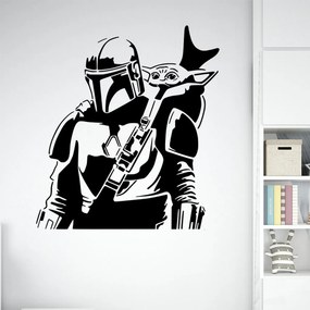 Živá Zeď Samolepka na zeď Mandalorian a Grogu Barva: černá, Velikost: 60 x 67 cm