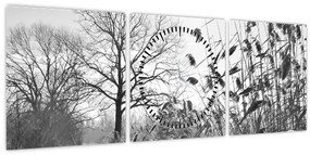 Obraz - Pole v zimě (s hodinami) (90x30 cm)
