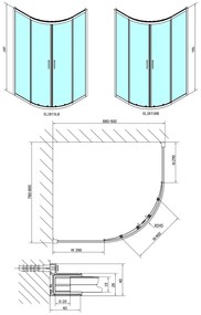 Polysan Polysan, EASY BLACK čtvrtkruhová sprchová zástěna 900x800mm, L/R, číré sklo, EL2815B