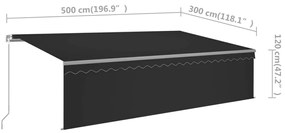 vidaXL Marketos Ručně zatahovací markýza s roletou a LED 5 x 3 m antracitová