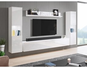Obývací stěna Bamisio XL, Barva: bílá / bílý lesk, Osvětlení: osvětlení LED - bílé