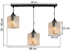 Závěsné svítidlo Riffle Square, 3x medové skleněné stínítko, b